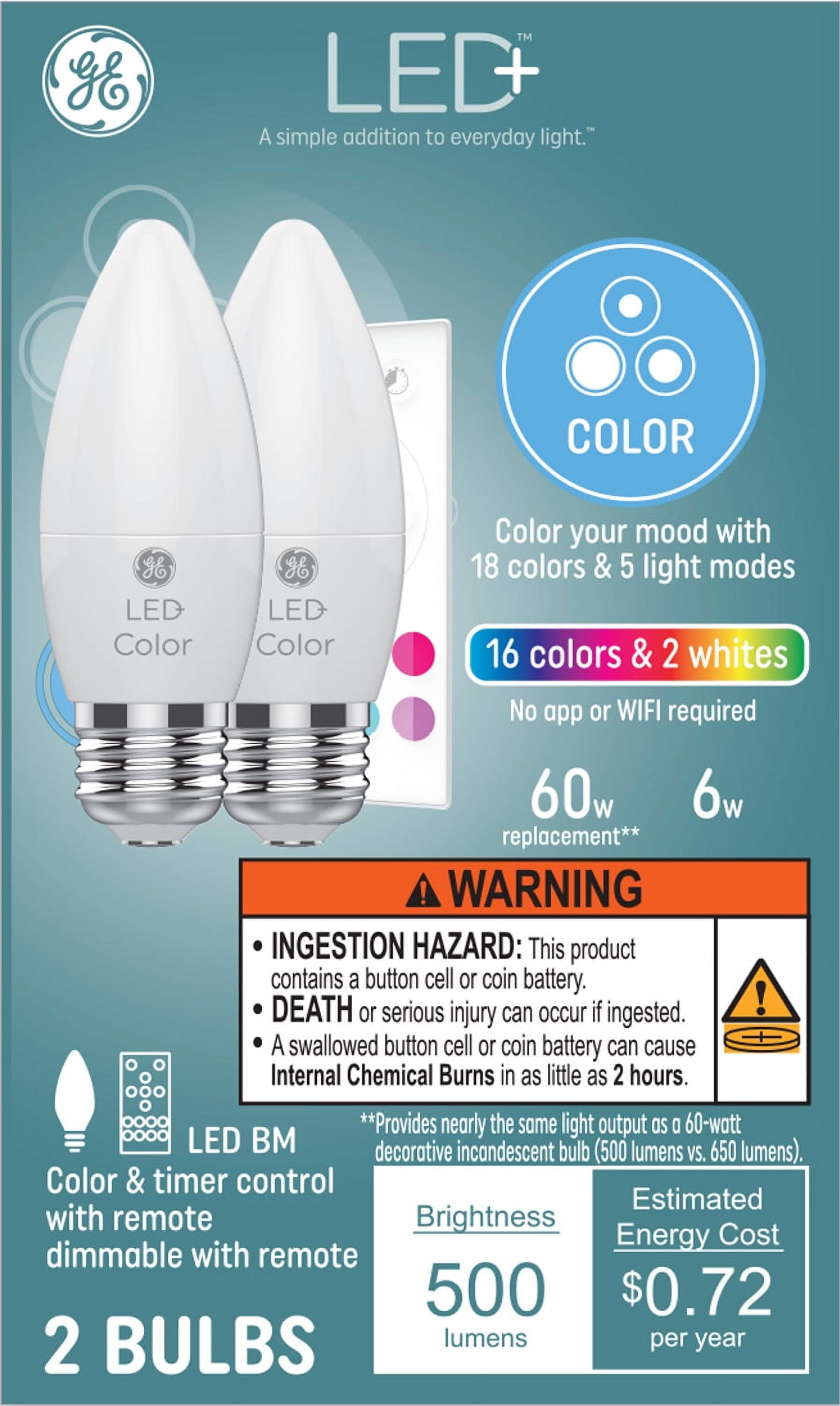 GE LED+ Color Changing LED Light Bulbs, 60 Watt, Decorative Bulbs ...