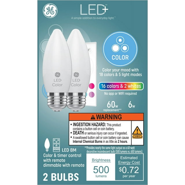 GE LED+ Color Changing LED Light Bulbs, 60 Watt, Decorative Bulbs ...