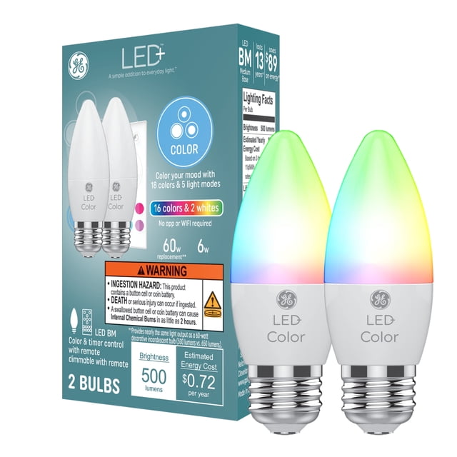 GE LED+ Color Changing LED Light Bulbs, 60 Watt, Decorative Bulbs ...