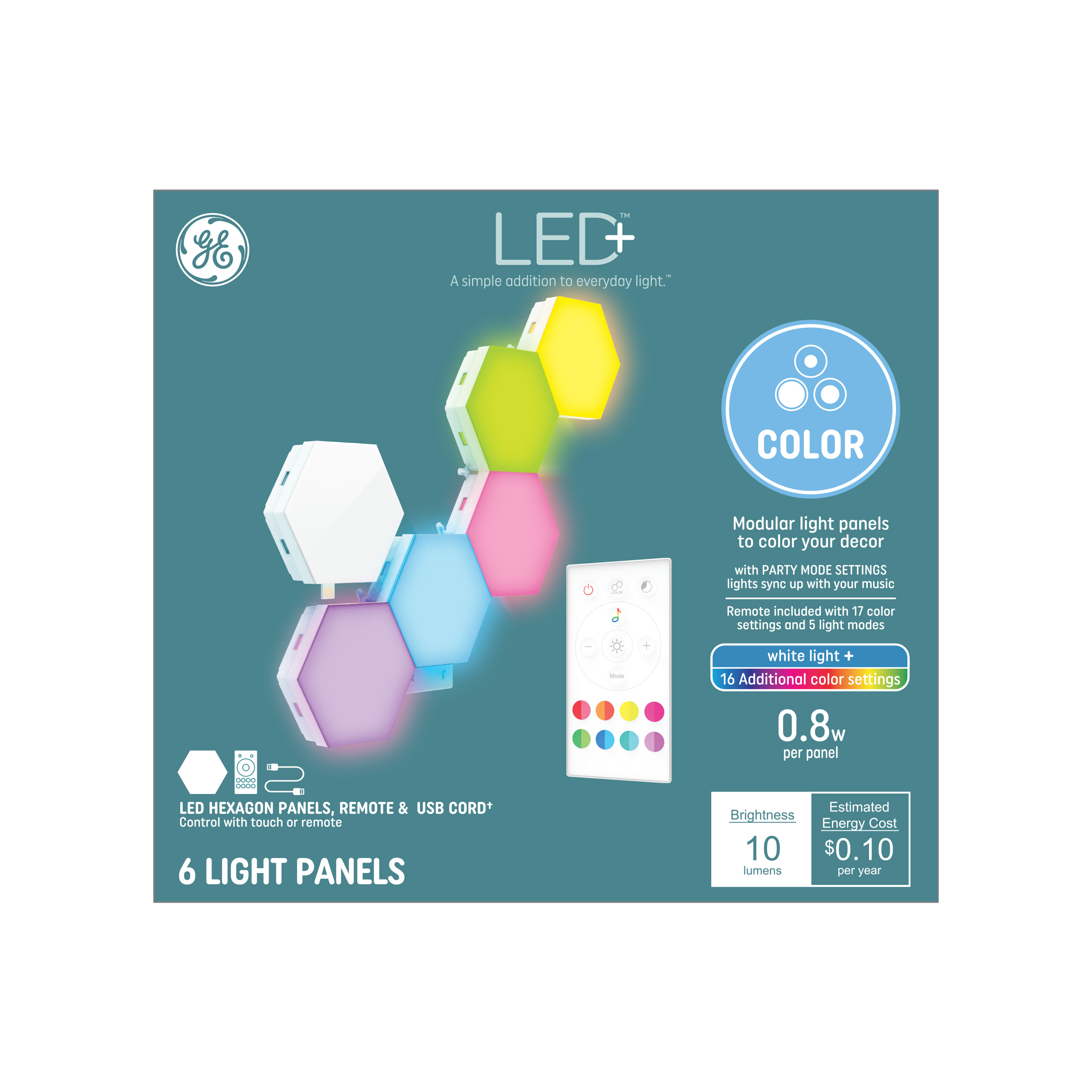GE LED+ Color Changing Light Panels, Syncs with Music, Remote Included ...