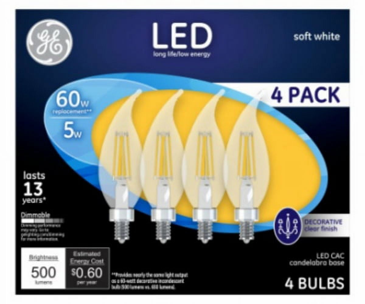 GE LED Light Bulb, Candelabra Base CAC Clear Dimmable LED Bulb, 5W ...