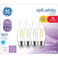 (2 bulbs) GE Vintage Amber Glass LED Chandelier Bulb, Candelabra base, 60 watt equivalent, 400 ...