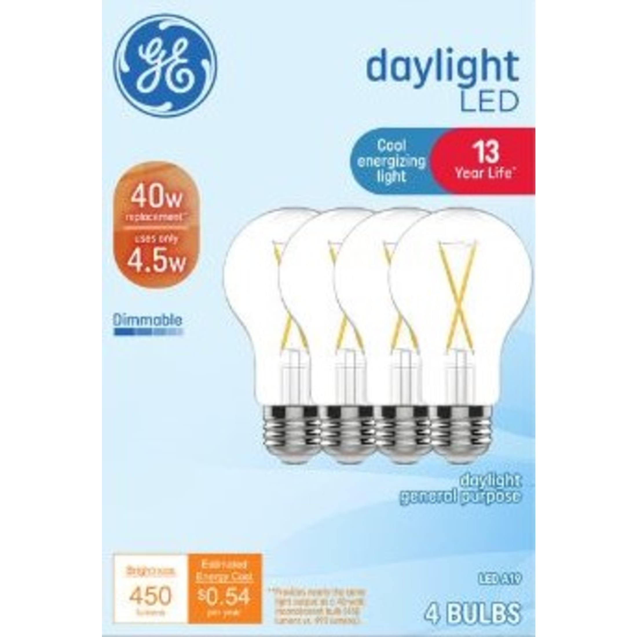 GE LED Light Bulbs, 40 Watts, Daylight, A19 Bulbs, Medium Base, Clear ...