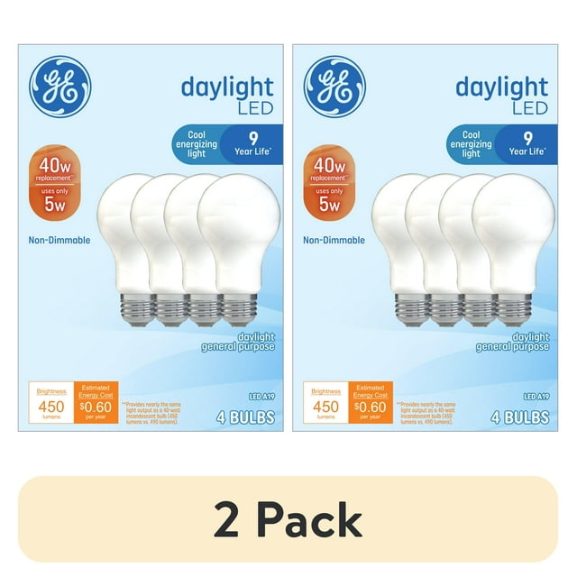 (2 pack) GE LED Light Bulbs, 40 Watts, Daylight, A19 Bulbs, Medium Base ...