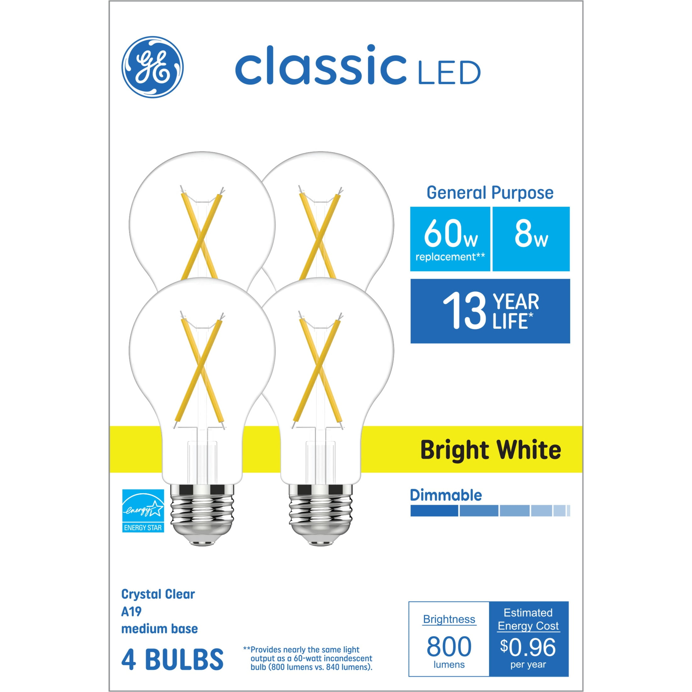 GE LED Light Bulbs, 60 Watt, Bright White, A19 Bulbs, Medium Base ...