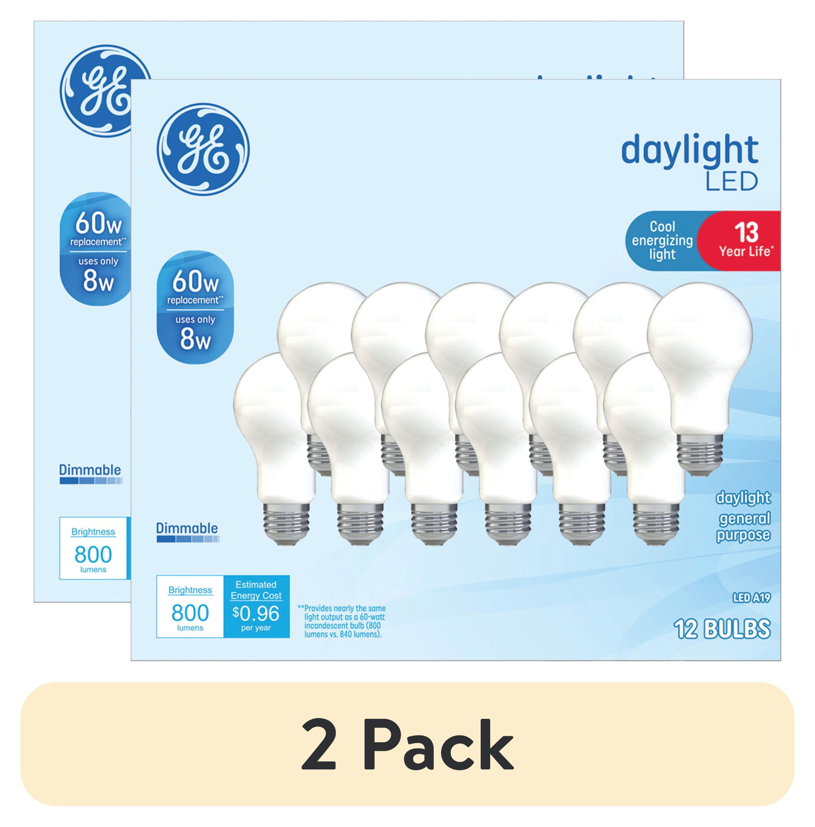 (2 pack) GE LED Light Bulbs, 60 Watt, Daylight, A19 Bulbs, Medium Base, Frosted Finish, 13yr ...