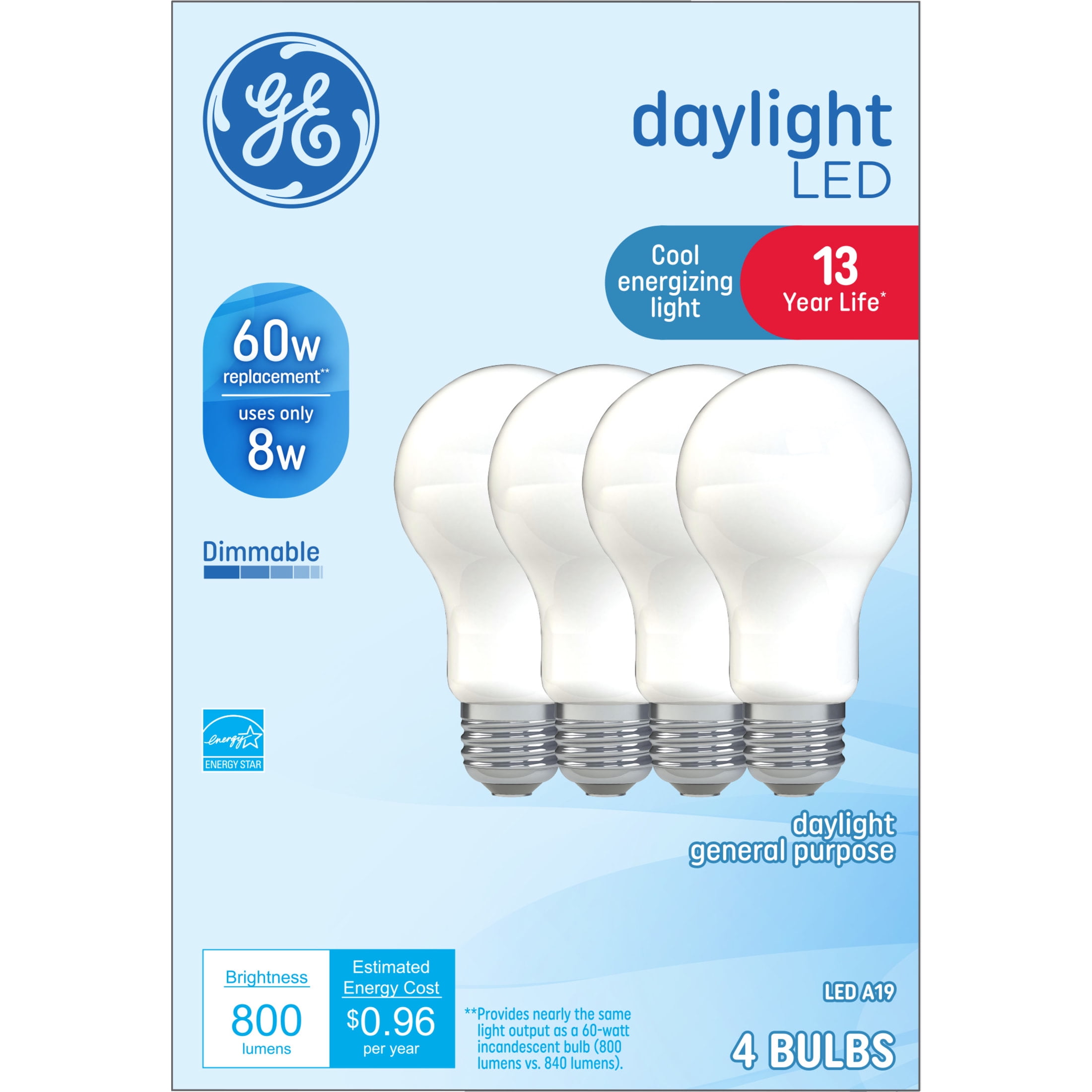 GE LED Light Bulbs, 60 Watt, Daylight, A19 Bulbs, Medium Base, Frosted ...