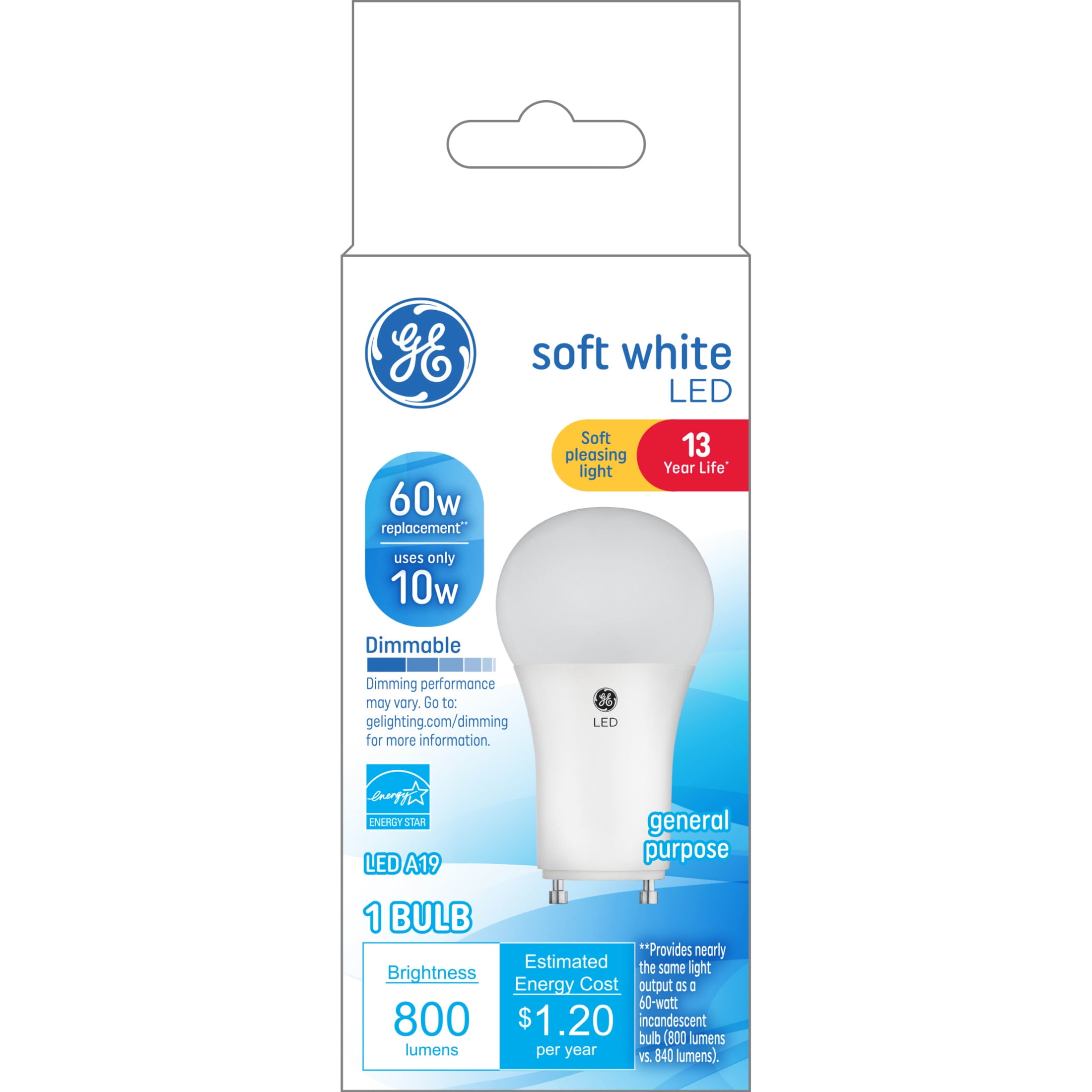 GE LED Light Bulbs, 60 Watt, Soft White, A19 Bulb, Medium Base, 13yr ...