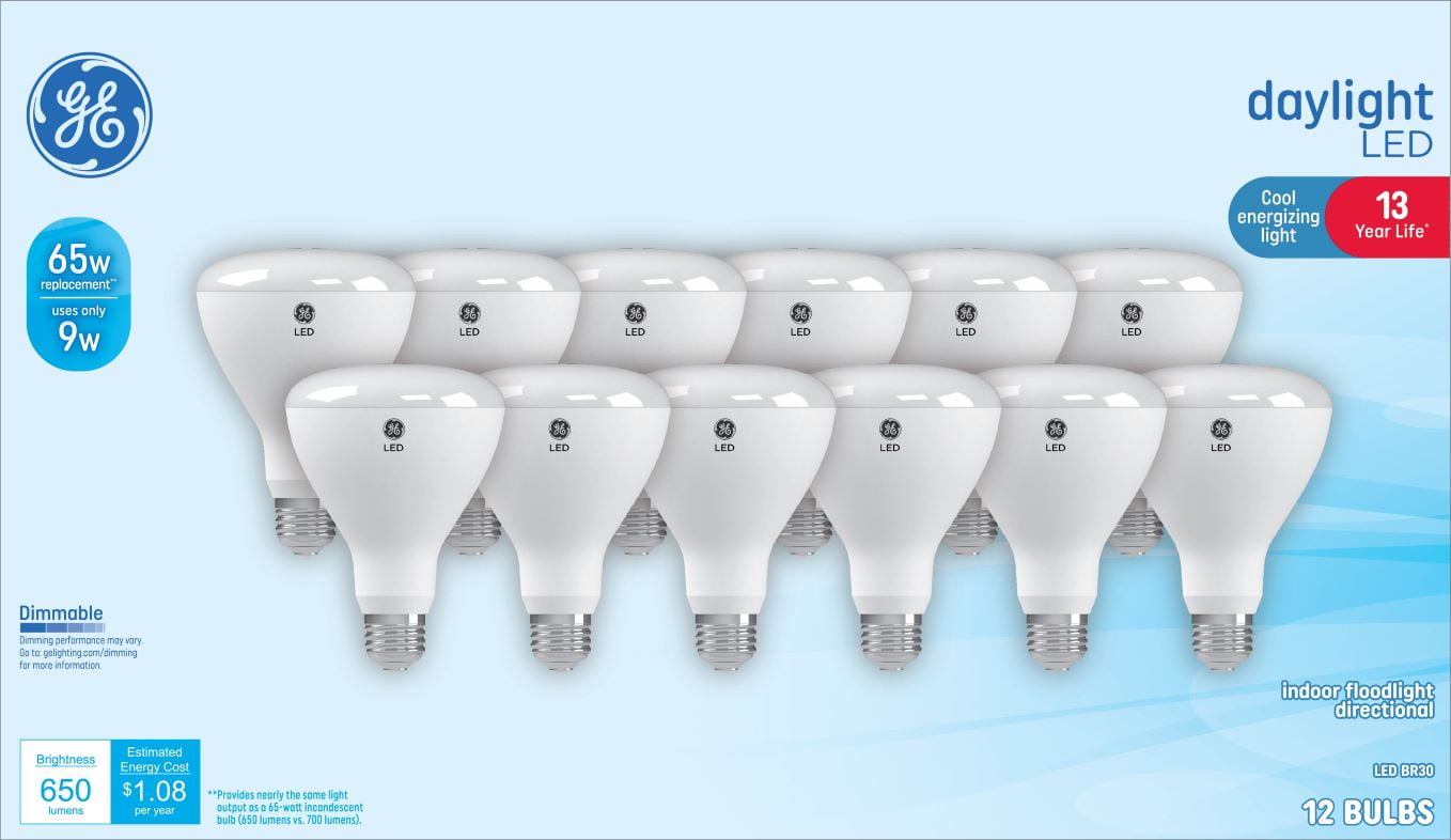 GE LED Light Bulbs, 65 Watt, Daylight, BR30 Floodlights, Medium Base ...