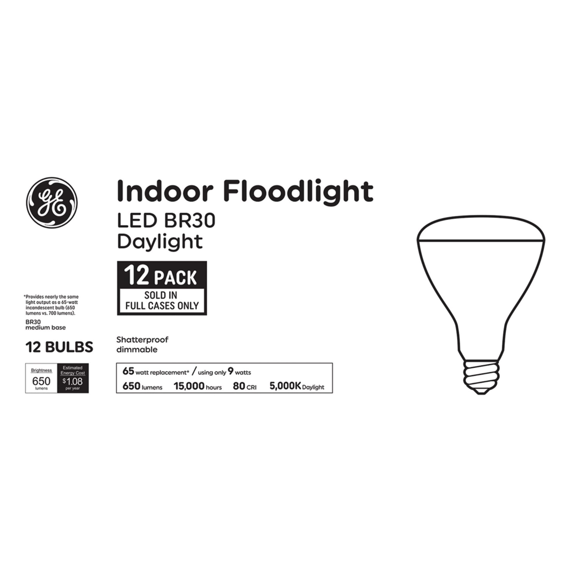 GE LED Light Bulbs 65 Watt Daylight BR30 Floodlights Frosted Medium ...