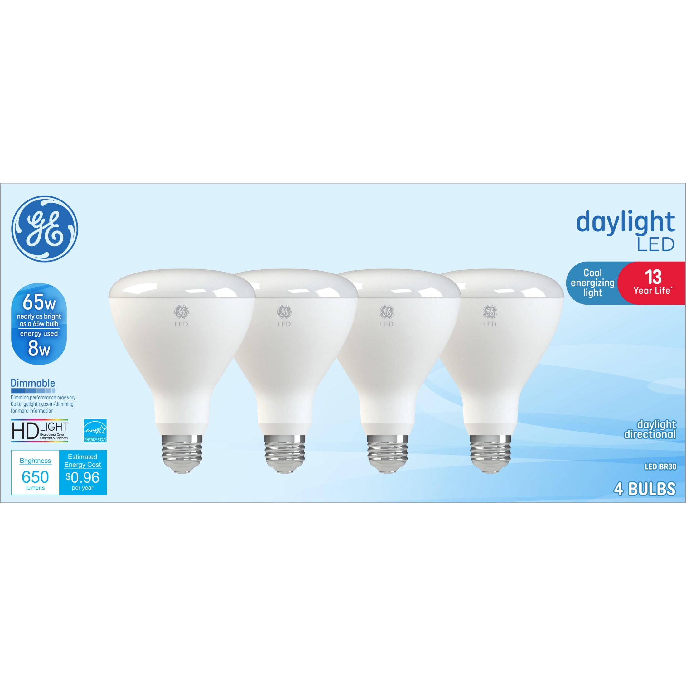 GE LED Light Bulbs, 65 Watt, Daylight, BR30 Floodlights, Medium Base ...