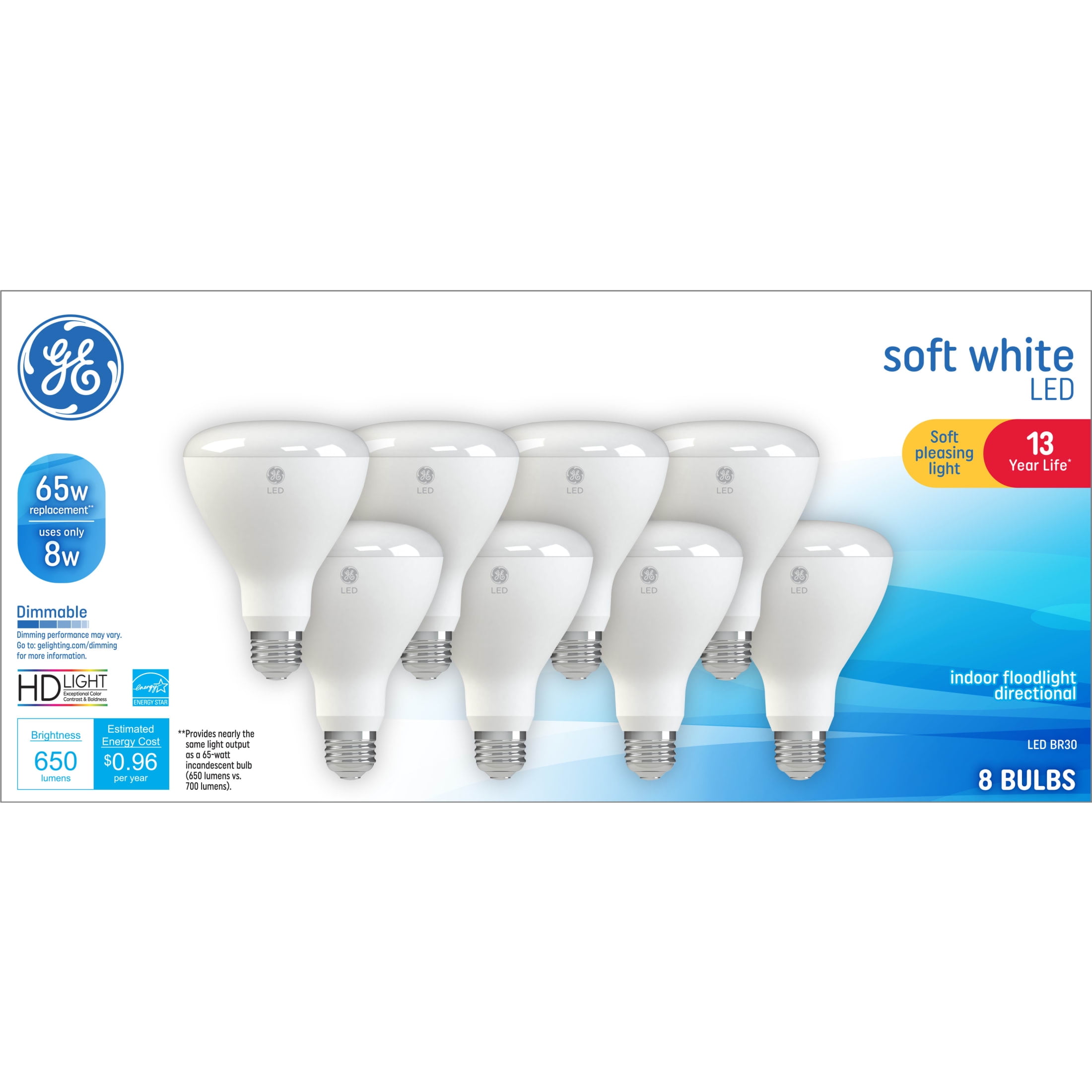 GE LED Light Bulbs, 65 Watt, Soft White, BR30 Floodlights, Medium Base ...