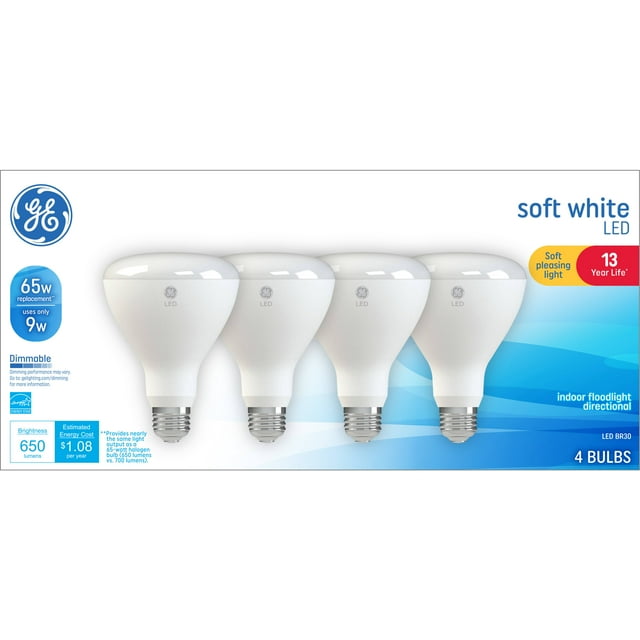 GE LED Light Bulbs, 65 Watt, Soft White, BR30 Floodlights, Medium Base ...