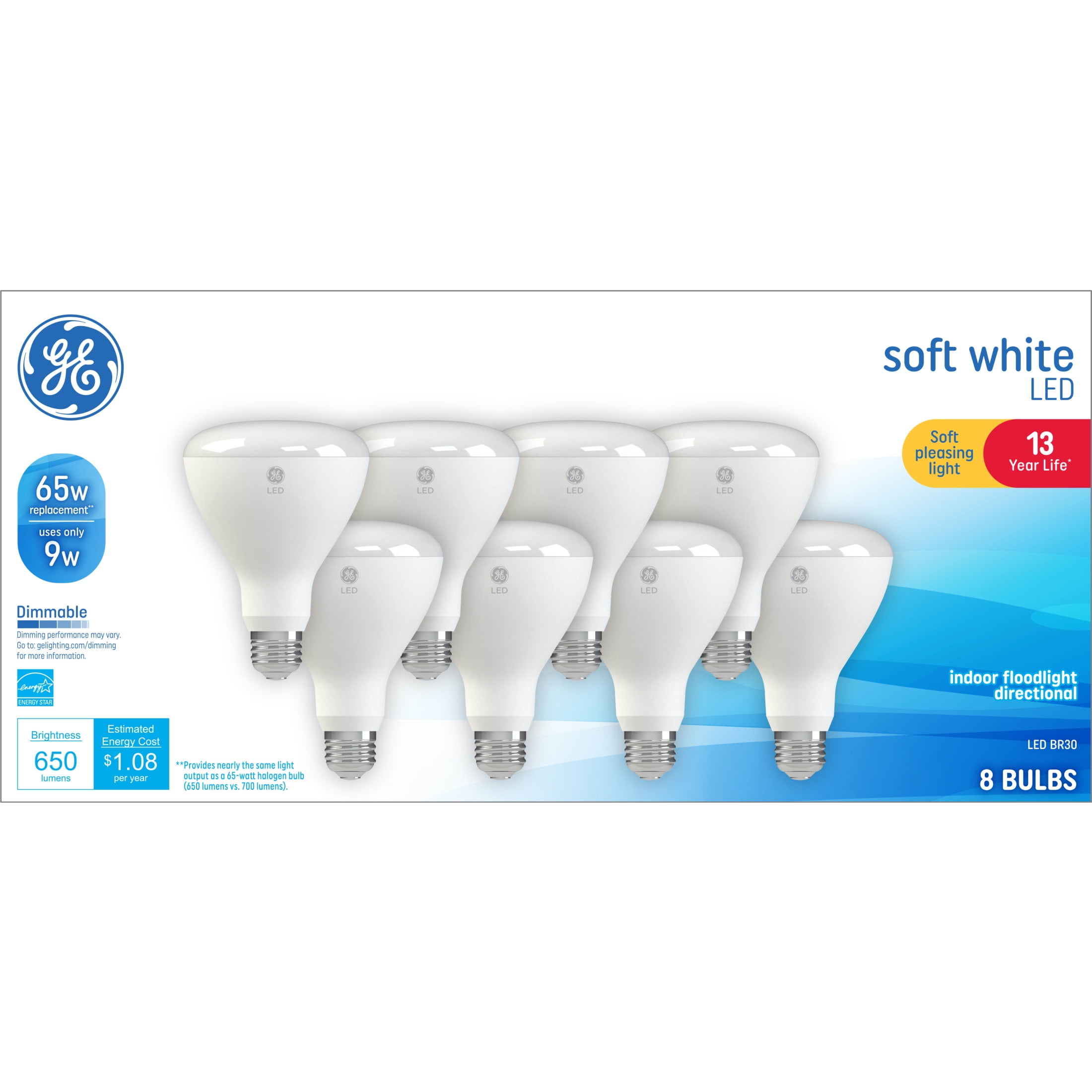 GE LED Light Bulbs, 65 Watt, Soft White, BR30 Floodlights, Medium Base ...