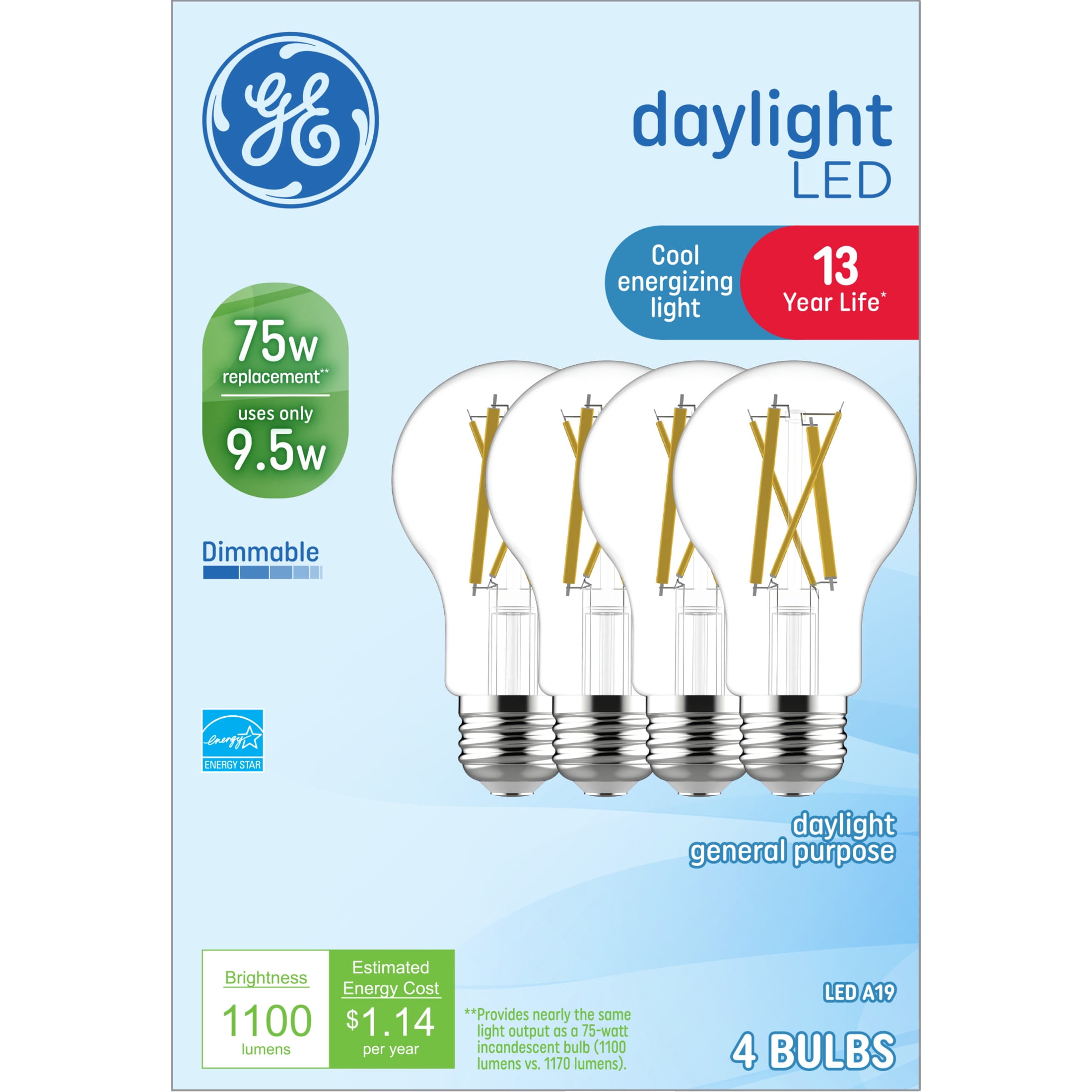 GE LED Light Bulbs, 75 Watt, Daylight, A19 Bulbs, Medium Base, Clear ...