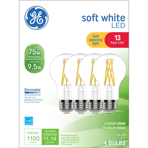 GE LED Light Bulbs, 75 Watt, Soft White, A19 Bulbs, Medium Base, Clear ...