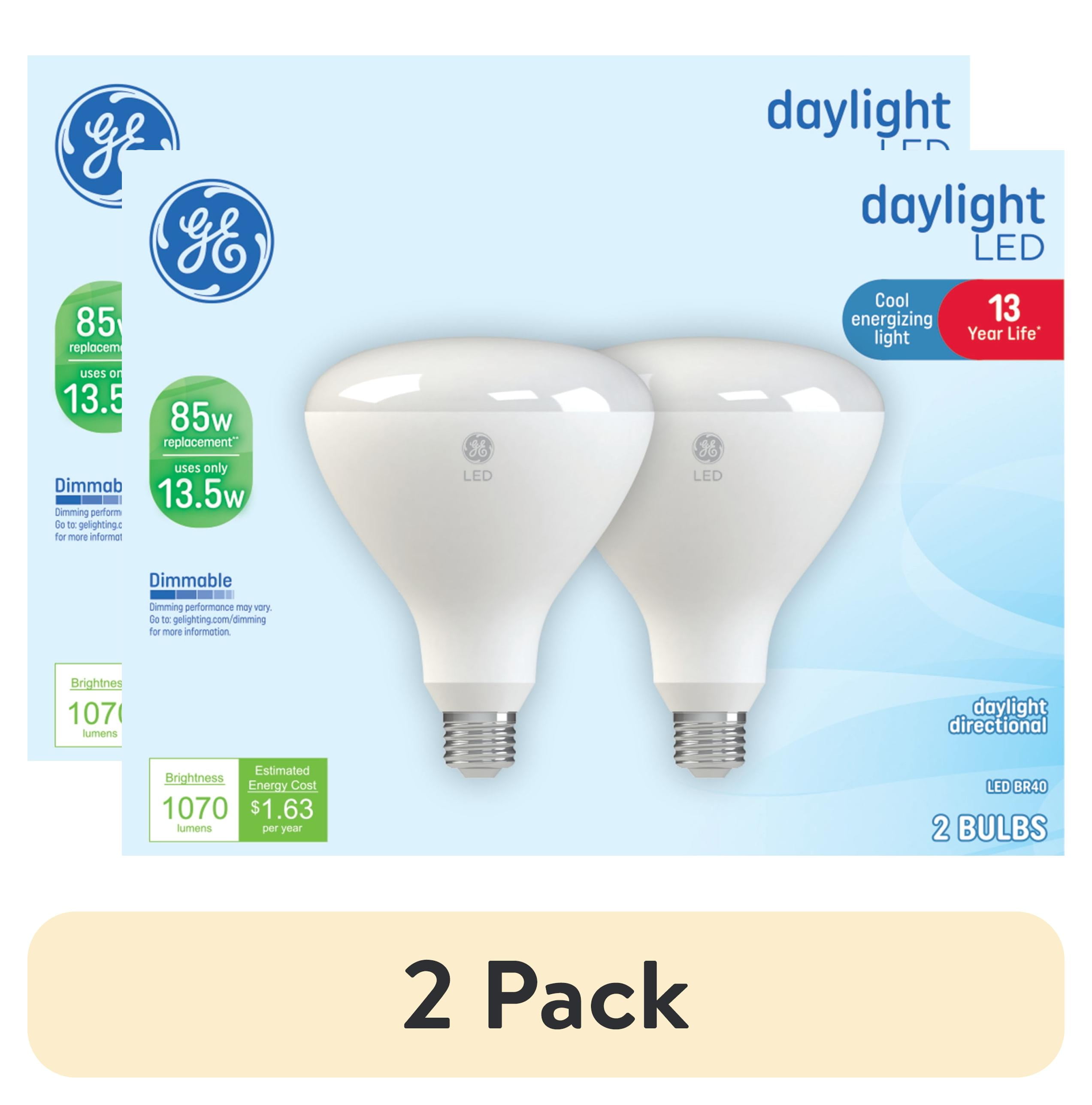(2 pack) GE LED Light Bulbs, 85 Watt, Daylight, BR40 Floodlights, Medium Base, Frosted Finish ...