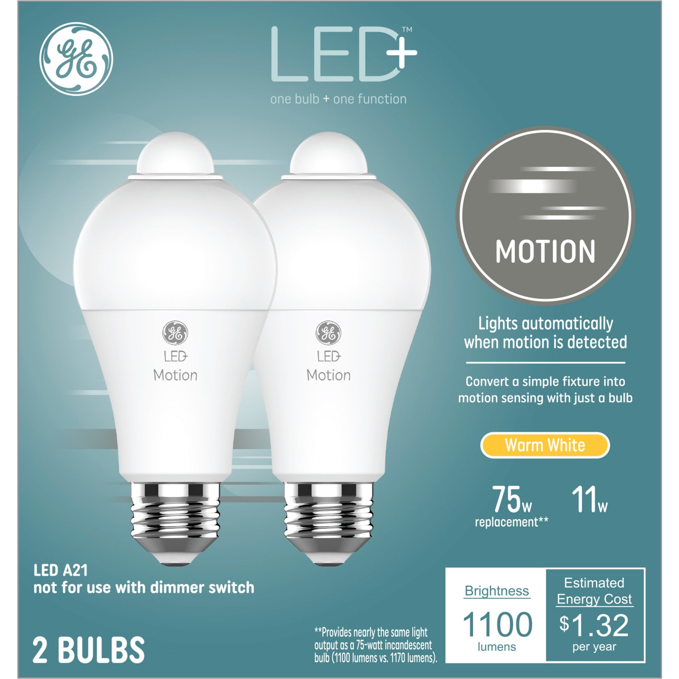 GE LED+ Motion LED Light Bulb, Warm White, 75 Watt, A21 Bulbs, Medium ...