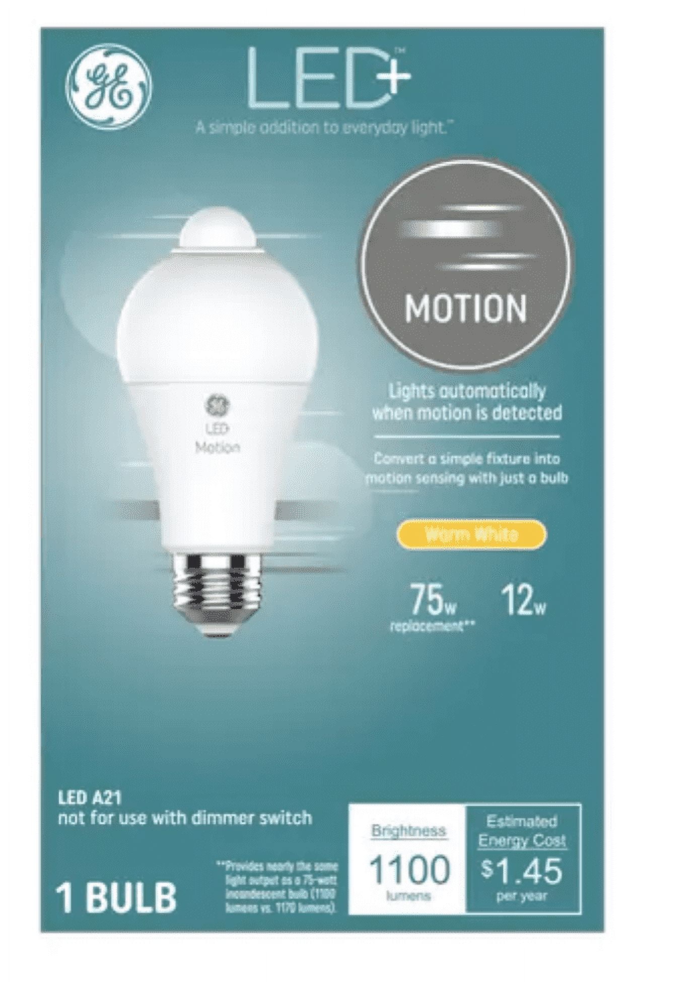 GE LED+ Motion Sensing LED Light Bulb, 12 watts, 1100 lumens, 75 watt ...