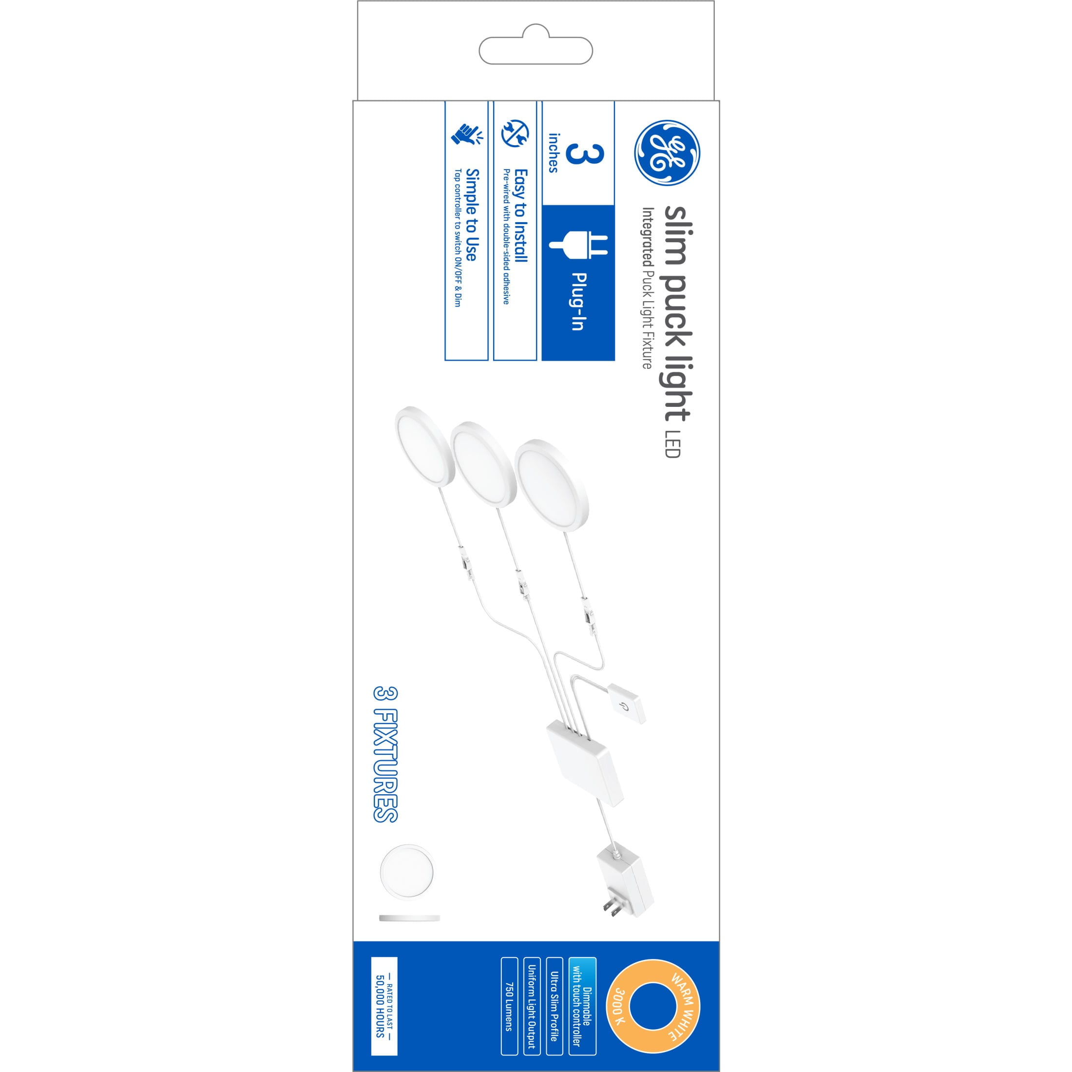 GE LED Slim Plug-in Puck Fixtures, Warm White 3 inches, 3pk - Walmart.com