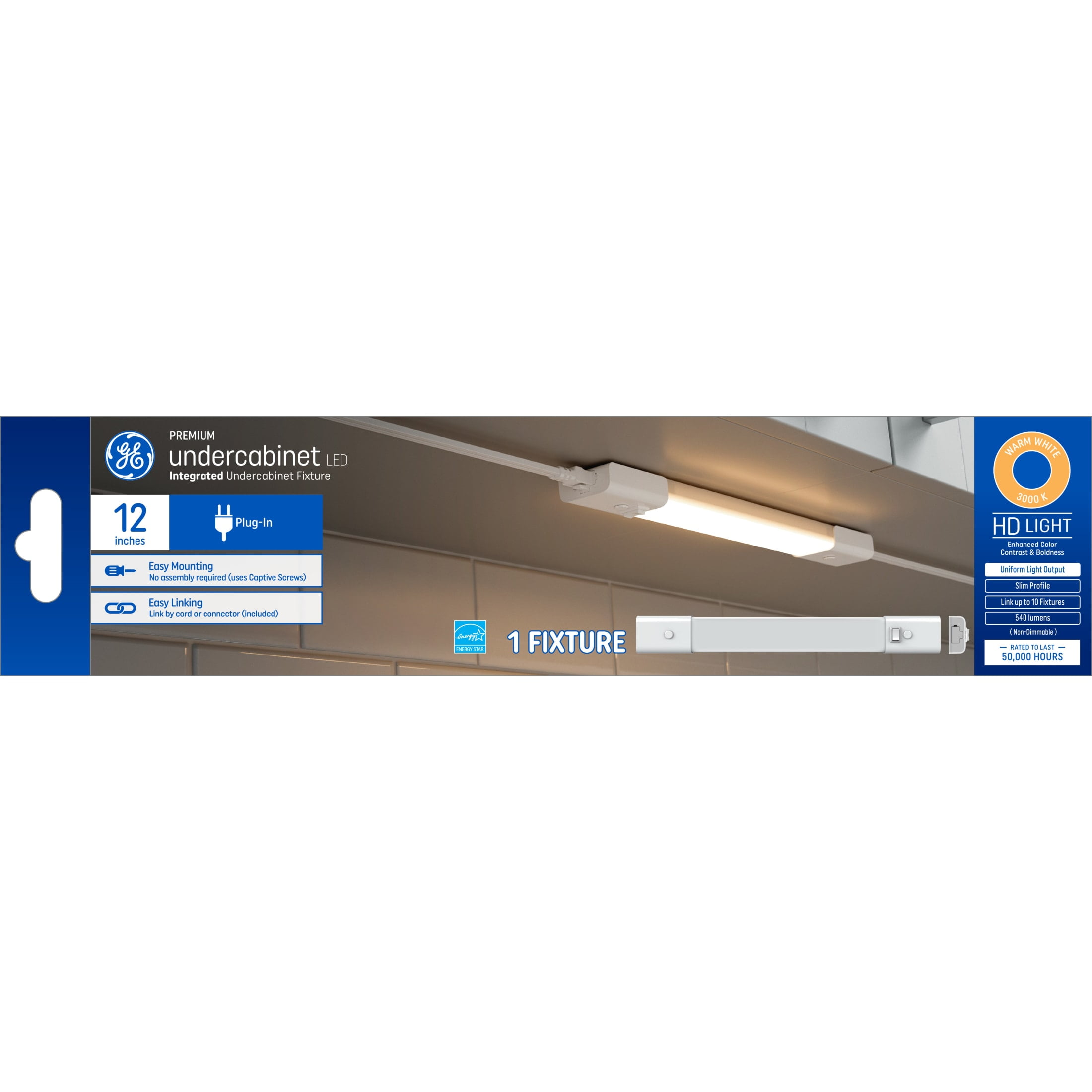 GE LED Slim Undercabinet Light Fixture, 12-inches, Warm White, Linkable ...