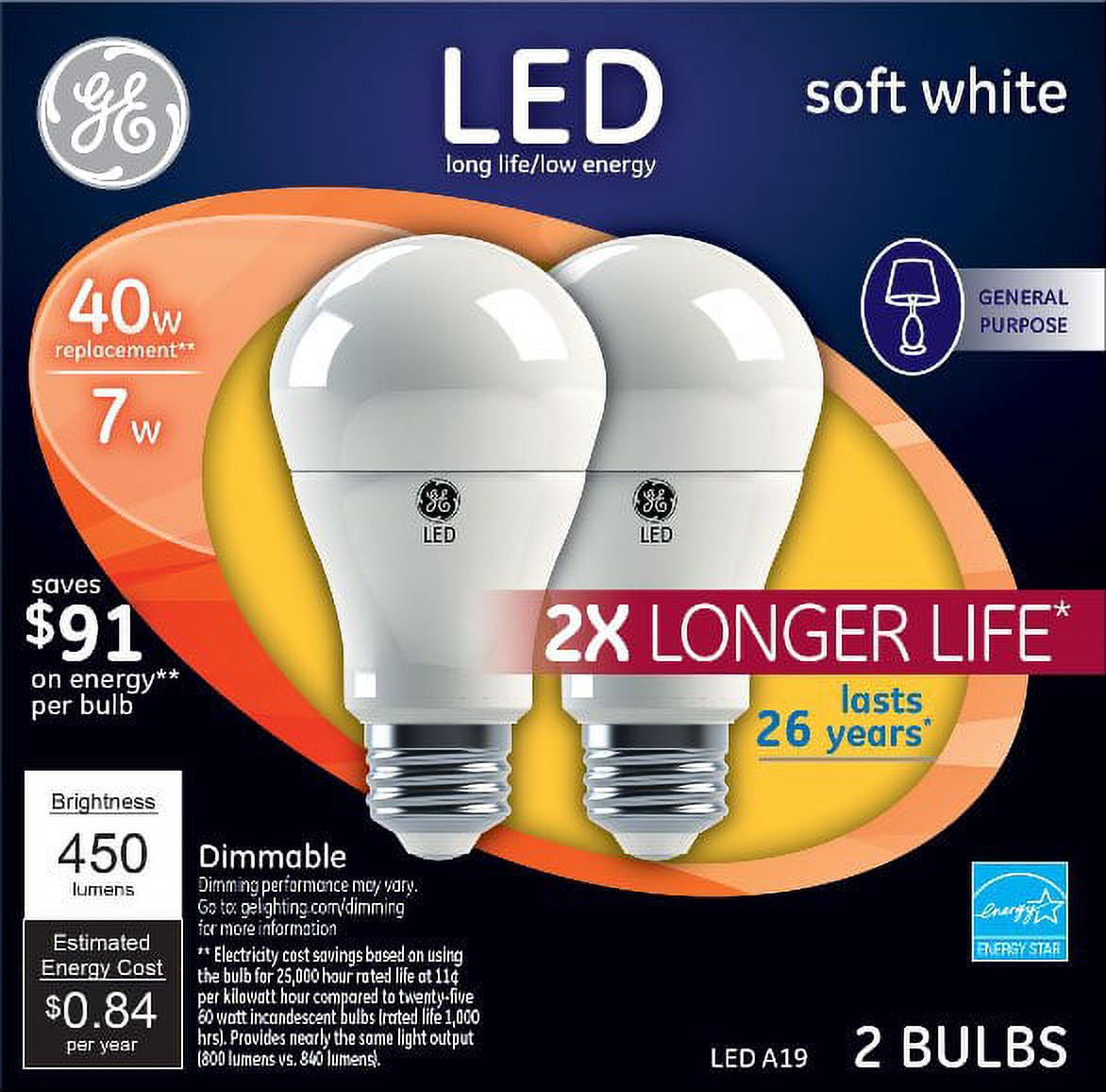 GE LED Soft White Light Bulbs, 6 Watt (40 Watt Equivalent) General ...