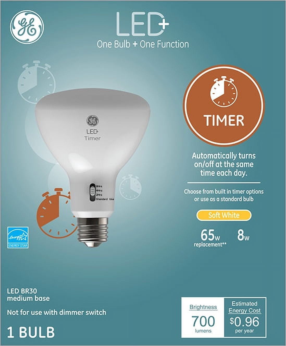 GE LED+ Timer Indoor Floodlight, Soft White, Built in Timer Options, 65 ...