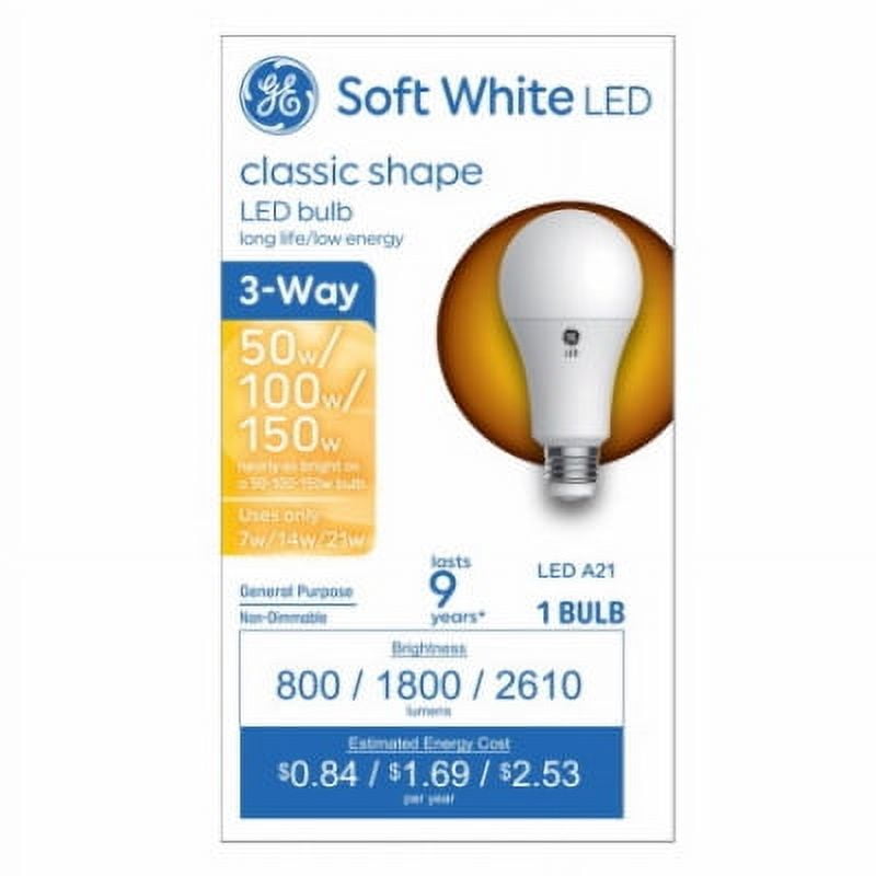 GE LED21TWA21M/SWPWQB/OPP-1. This is a 7w/14w/21w 3-way plastic A21 wi ...