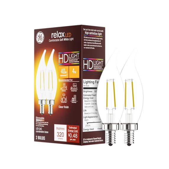 GE Relax LED Light Bulbs, 40 Watt, Soft White, Decorative Bulbs, Clear ...