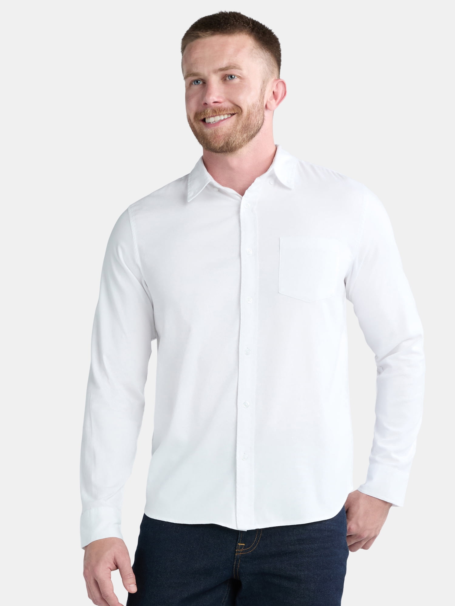 George Men's and Big Men’s Button Down Poplin Shirt with Long Sleeves ...