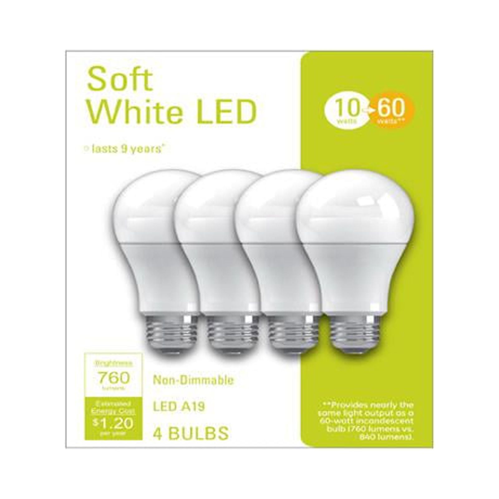 GE Lighting LED A19 4-Pack, Soft White, 60W Replacement, Medium Base ...