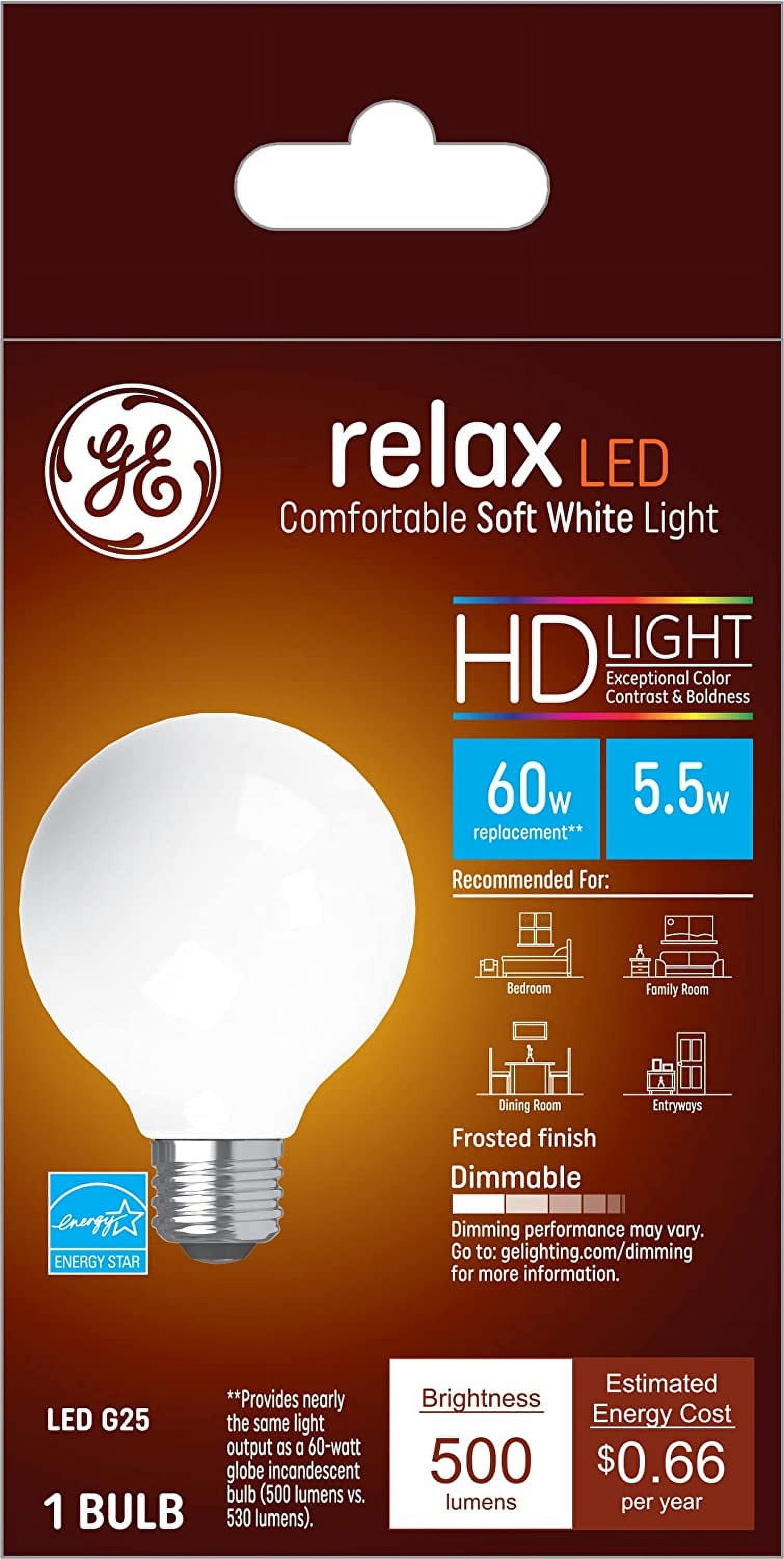 GE Lighting 36862 Finish Light Bulb Relax HD Dimmable LED G25 ...