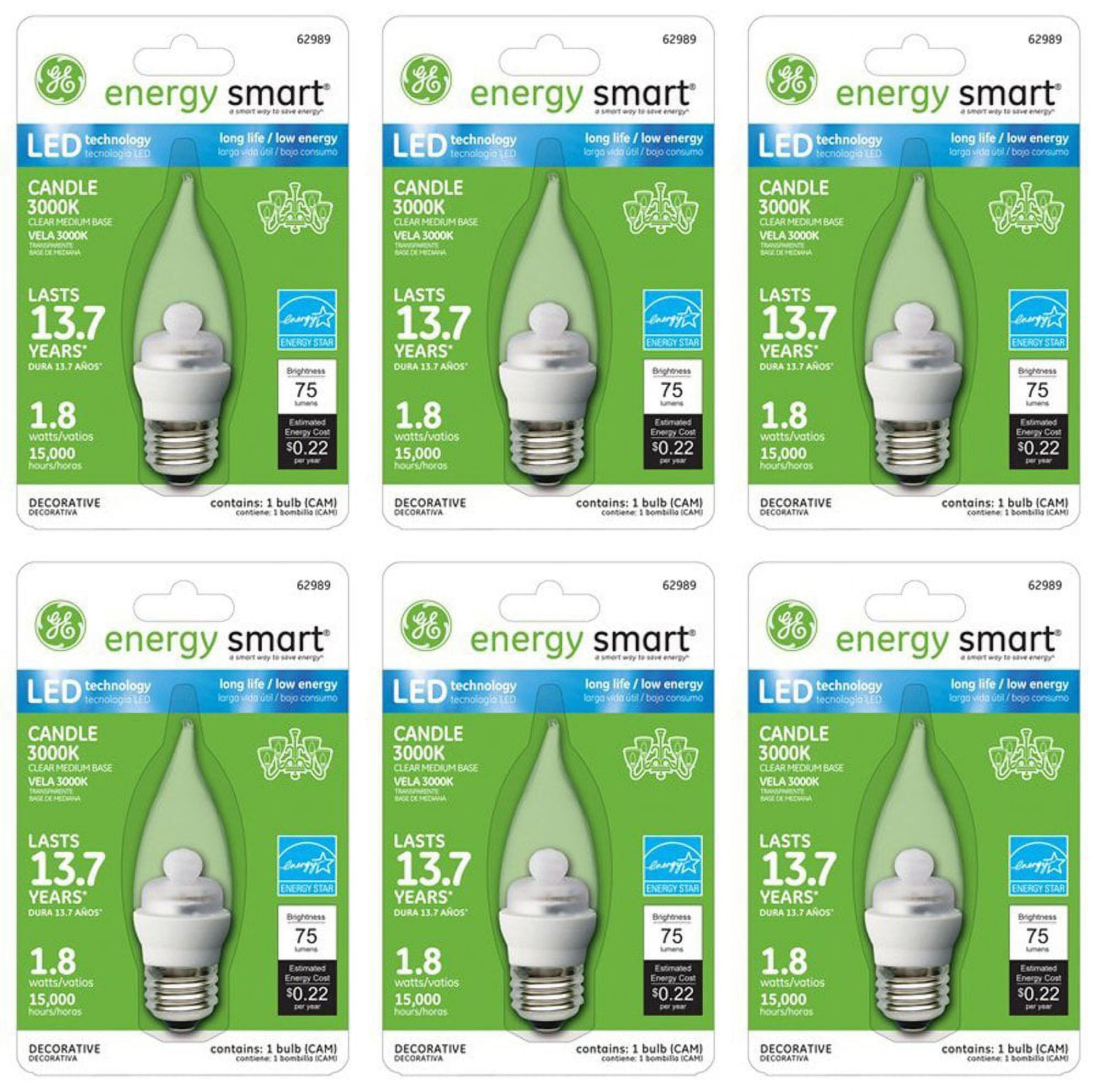 GE Lighting 62989 1.8-Watt Clear LED Candle-Shape Light Bulb, Medium ...