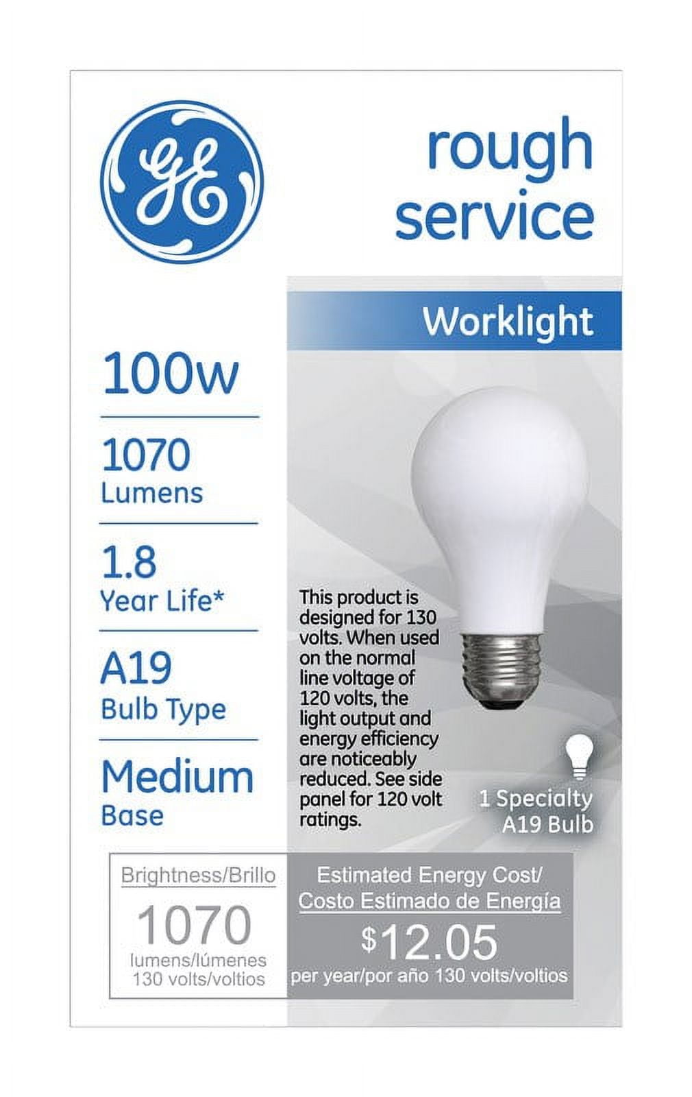 GE Lighting 72527 100-Watt 1070/815-Lumen 130-Volt Rough Service A19 ...