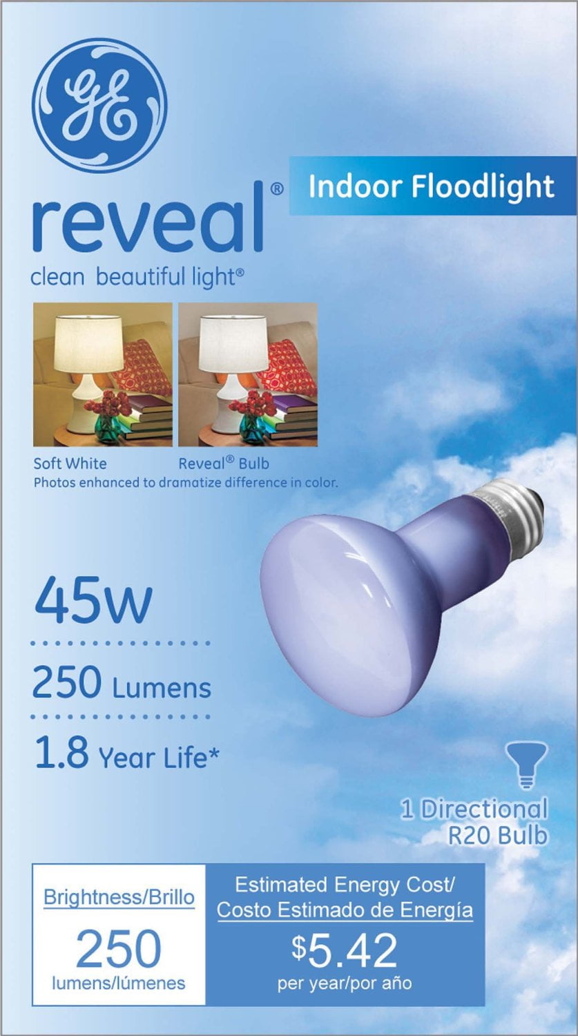 GE Lighting 73439 Reveal R20 Reflector Floodlight Bulb, 45W, Each ...
