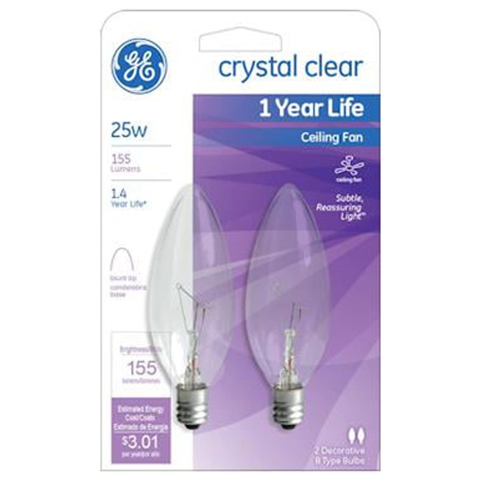GE Lighting 81560 25-Watt 160-Lumen Decorative B10 Incandescent Light ...