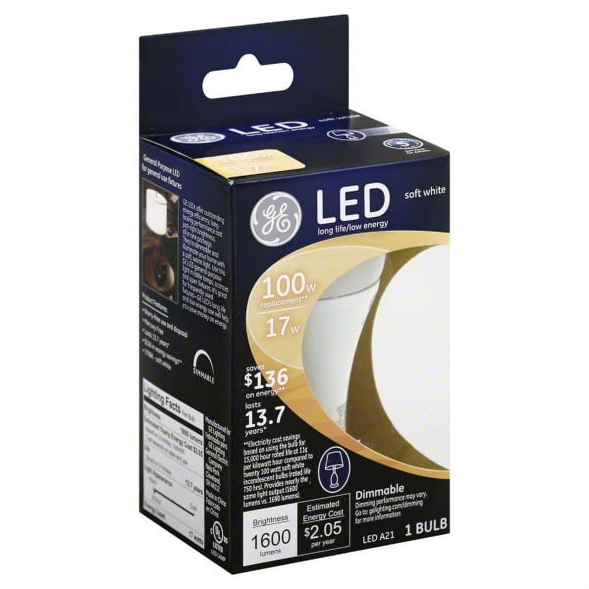 GE Lighting 83693 LED 17-watt 1600-Lumen Dimmable A21 Medium Base Light ...