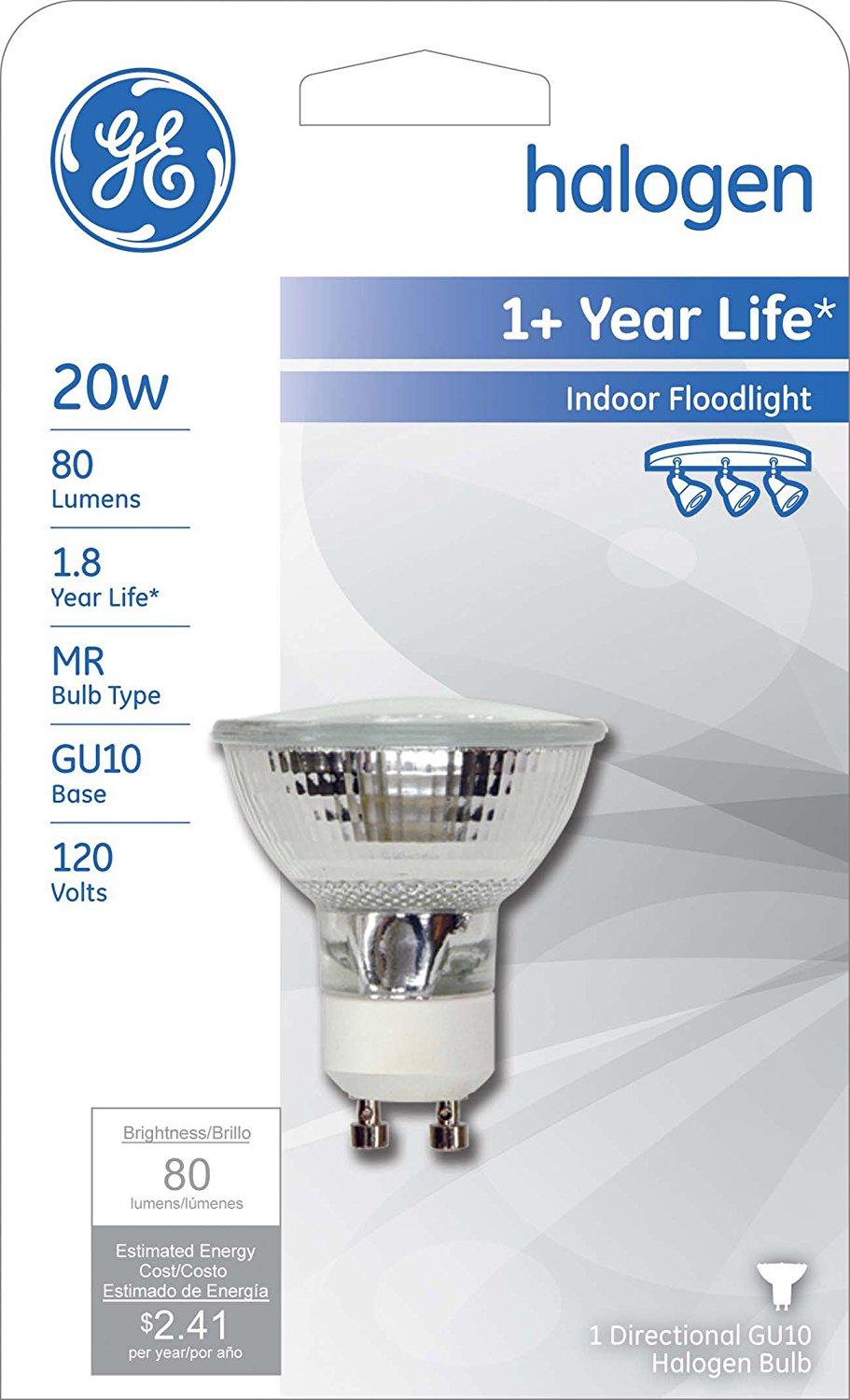 GE Lighting 84940 Quartz Halogen GU10 Base MR16 Floodlight Bulb, 20W, 120V, Each - Walmart.com