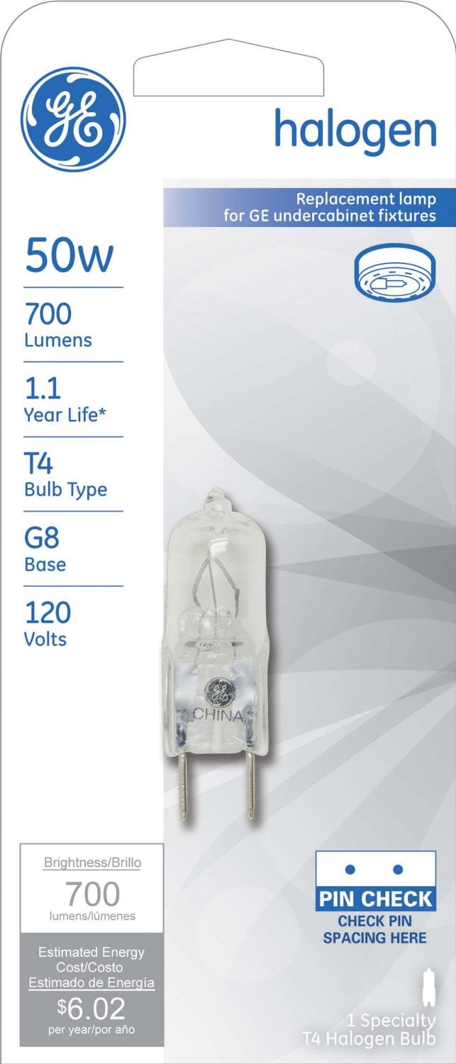 GE Lighting 97665 Single-Ended 2-Pin G8 Base T4 Quartz Halogen Bulb ...