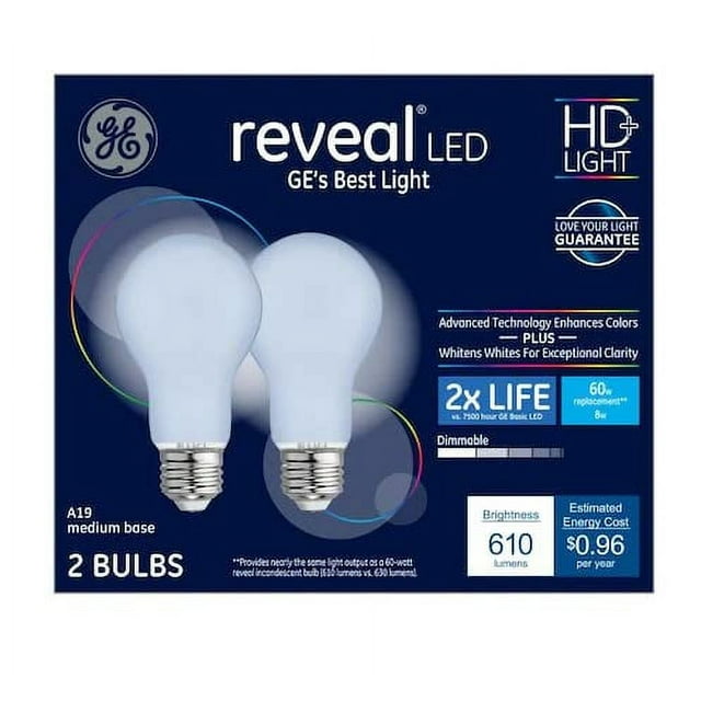 GE Lighting GE Reveal LED Light Bulbs, 2X Life, 8 Watt (60 Equivalent ...