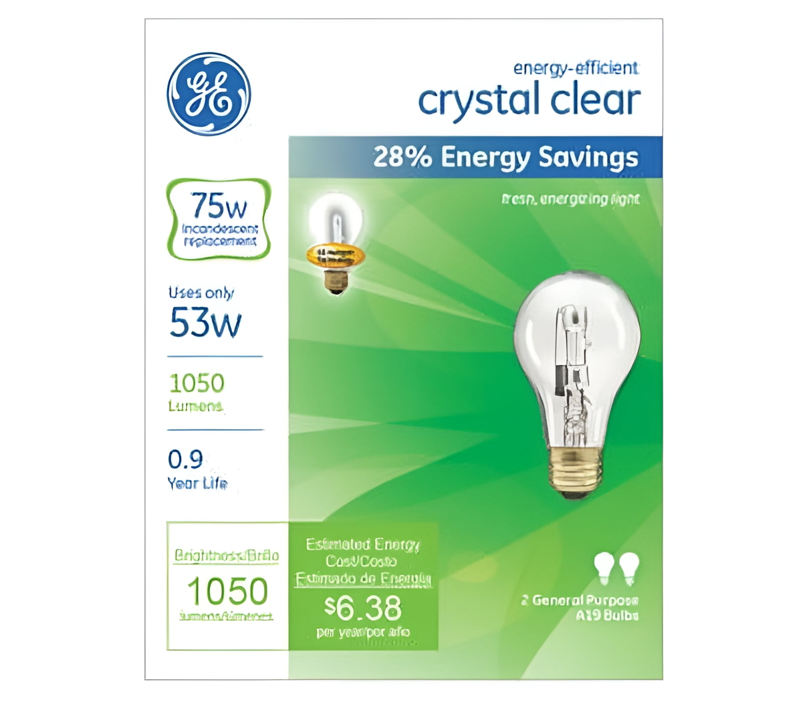 GE Lighting High Lumens Efficiency 53W Clear Halogen Bulb, 2 Pack ...