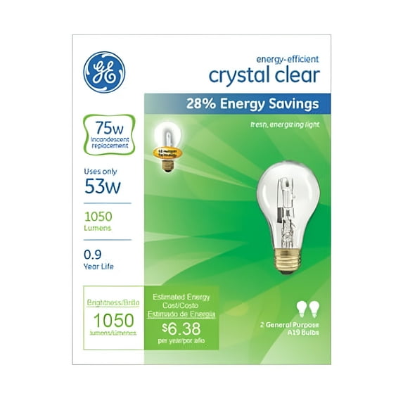 GE Lighting High Lumens Efficiency 53W Clear Halogen Bulb, 2 Pack ...