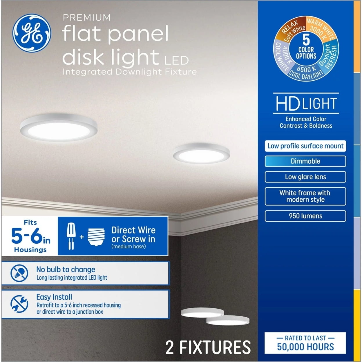 GE Lighting Recessed LED Ceiling Indoor, Premium Flat Panel Disk Light ...