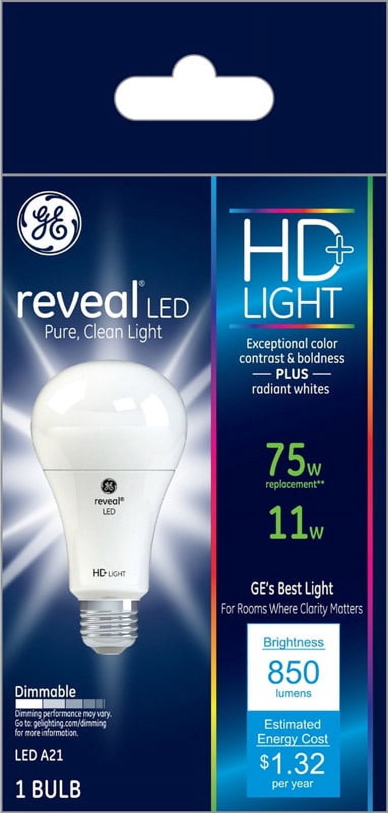 GE Lighting Reveal 11 Watt A21 LED Bulb 850 Lumens Pure Clean Light ...