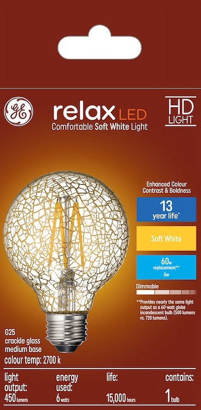 GE Lighting relax LED HD Soft White LED Decorative Crackle Glass G25 ...