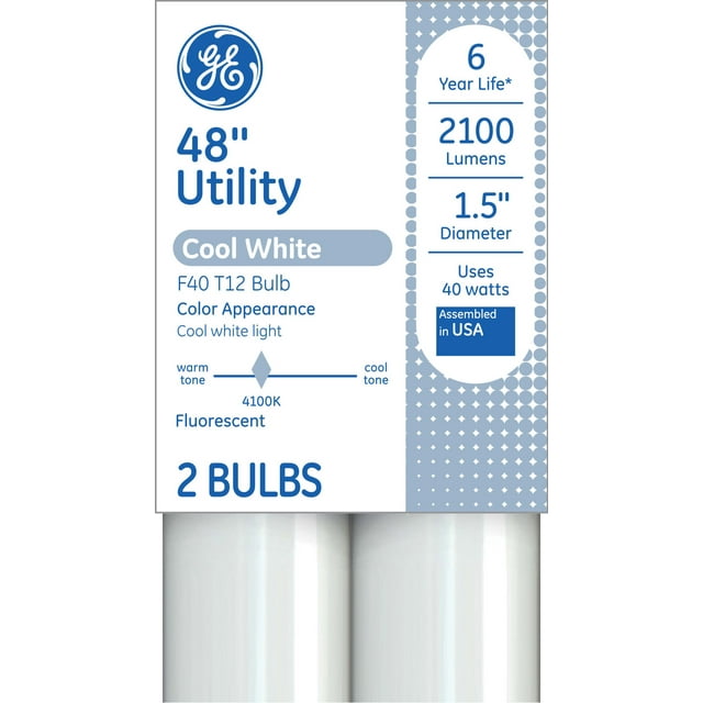 GE Linear Fluorescent 40W 48" (4ft) F40 T12 Utility Cool White Tube 2pk ...