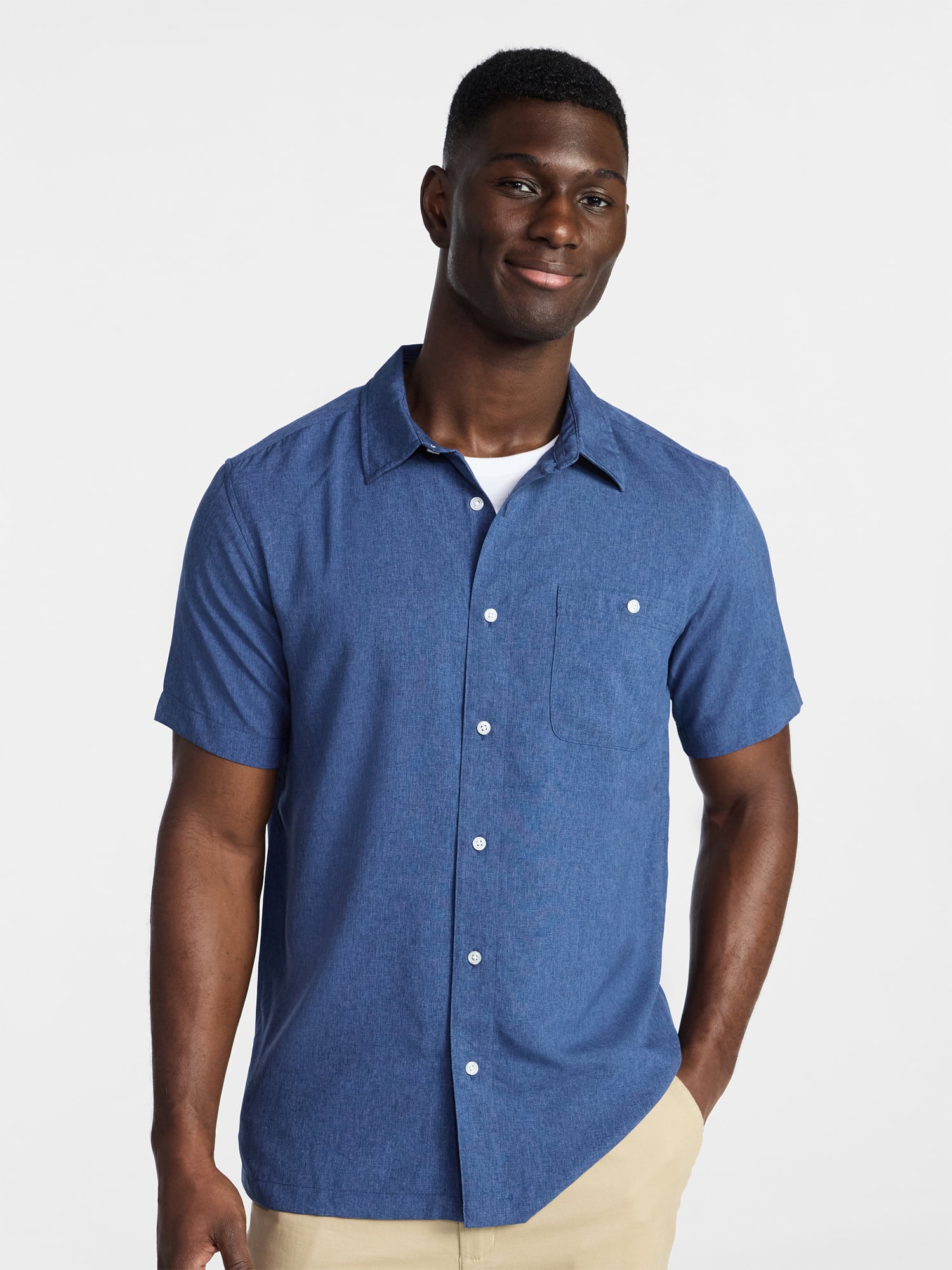 George Men's & Big Men's Regular Fit Microfiber Button-Up Shirt with ...
