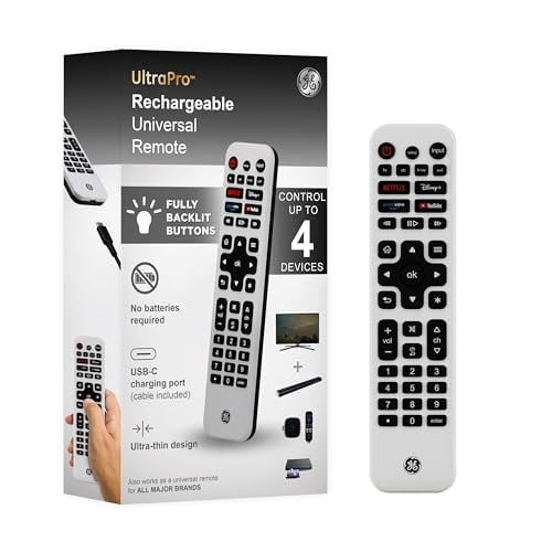 GE Rechargeable TV Remote Control, Universal Remote Control, Backlit ...