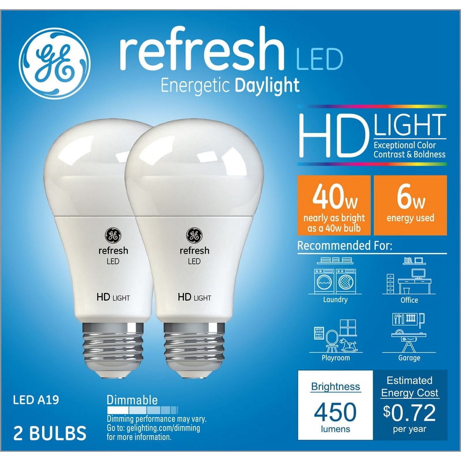 GE Refresh HD Dimmable LED Light Bulbs, A19 General Purpose (40 Watt ...