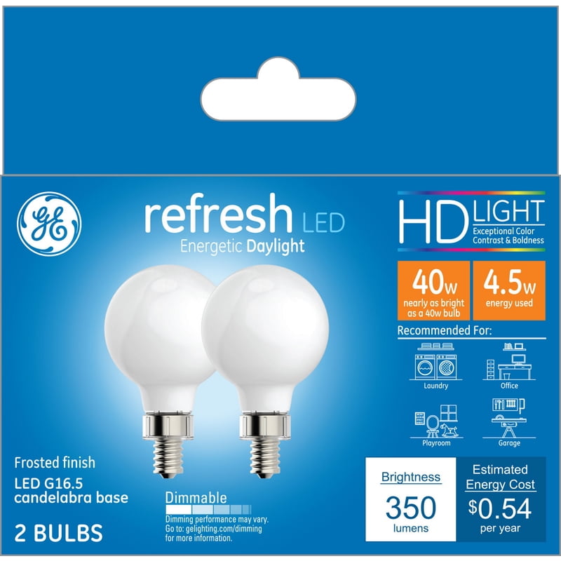GE Refresh G16.5 E12 (Candelabra) LED Bulb Daylight 40 Watt Equivalence ...